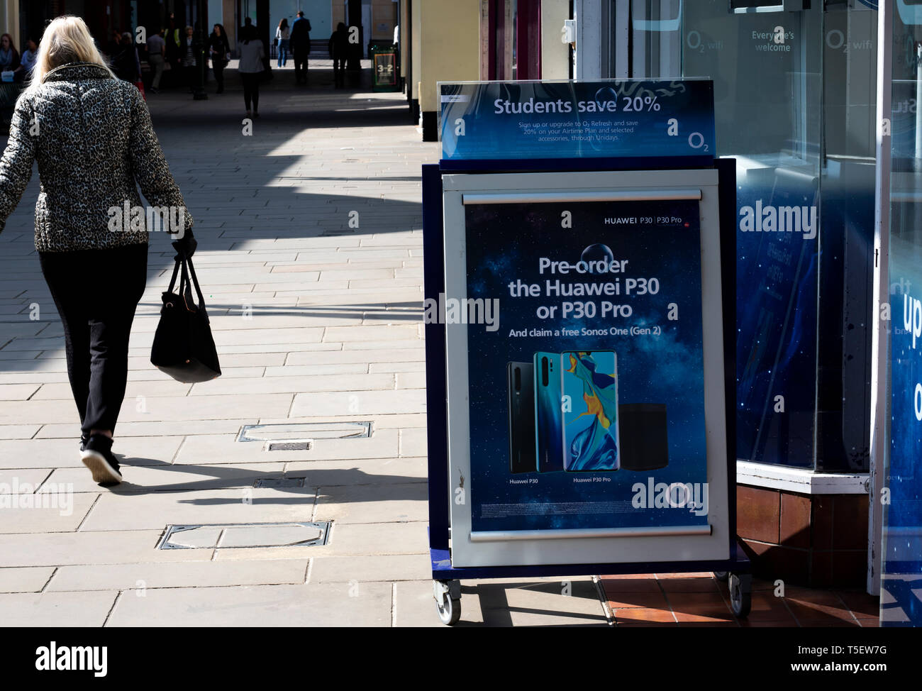 O2 mobile telephone store advertising board outside premises, pre order ...