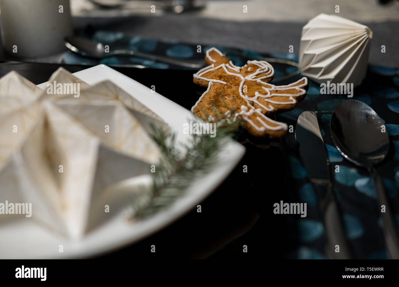 elegant table setting with decoration for dinner in regular home Stock ...