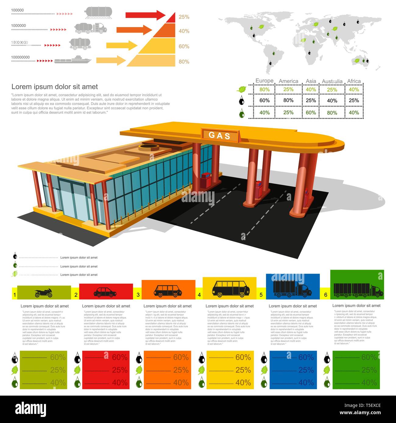 gas station infographic realistic gas station with abstract diagrams ...