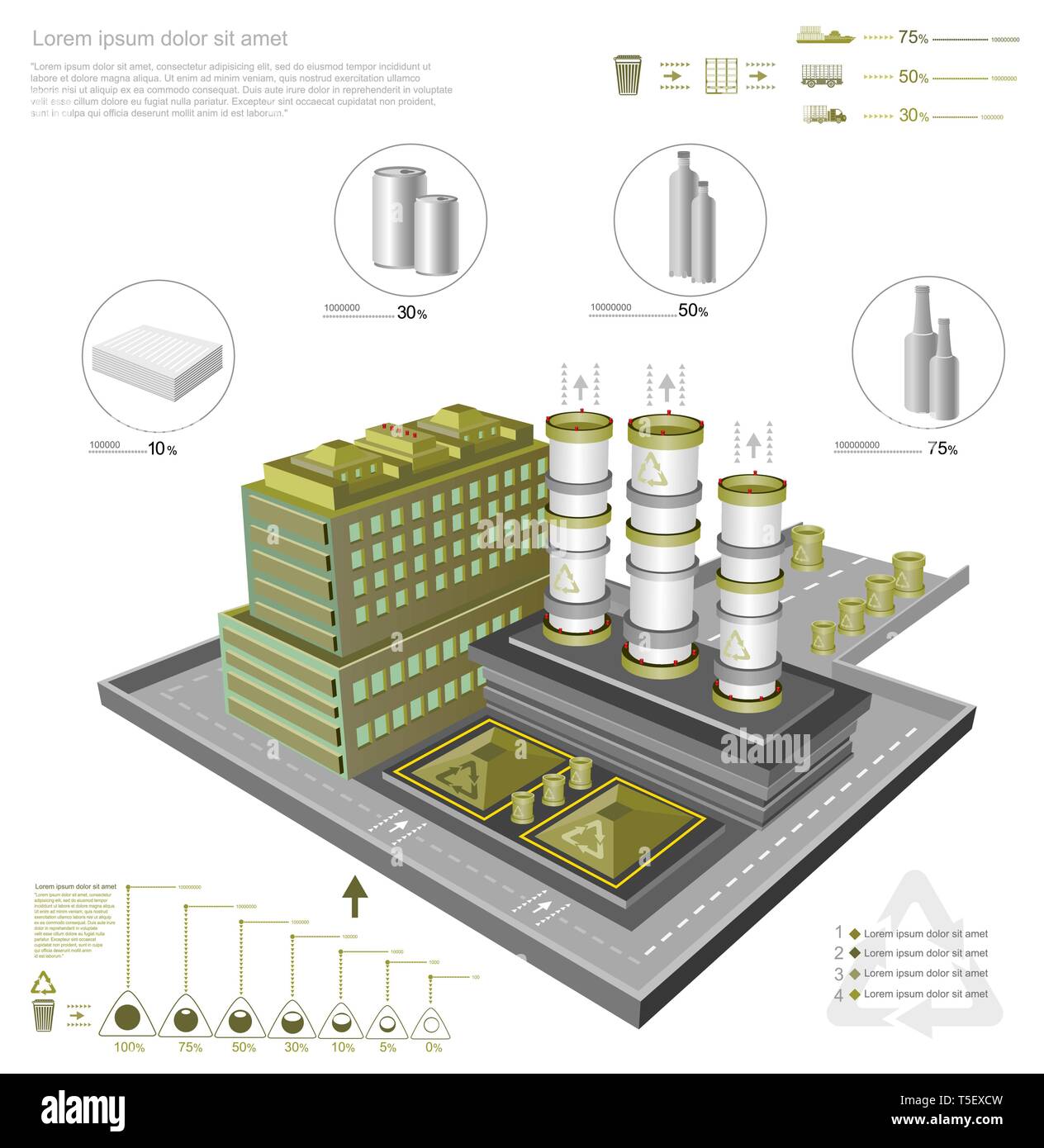 infographic with recycling factory and processing facilities Stock ...
