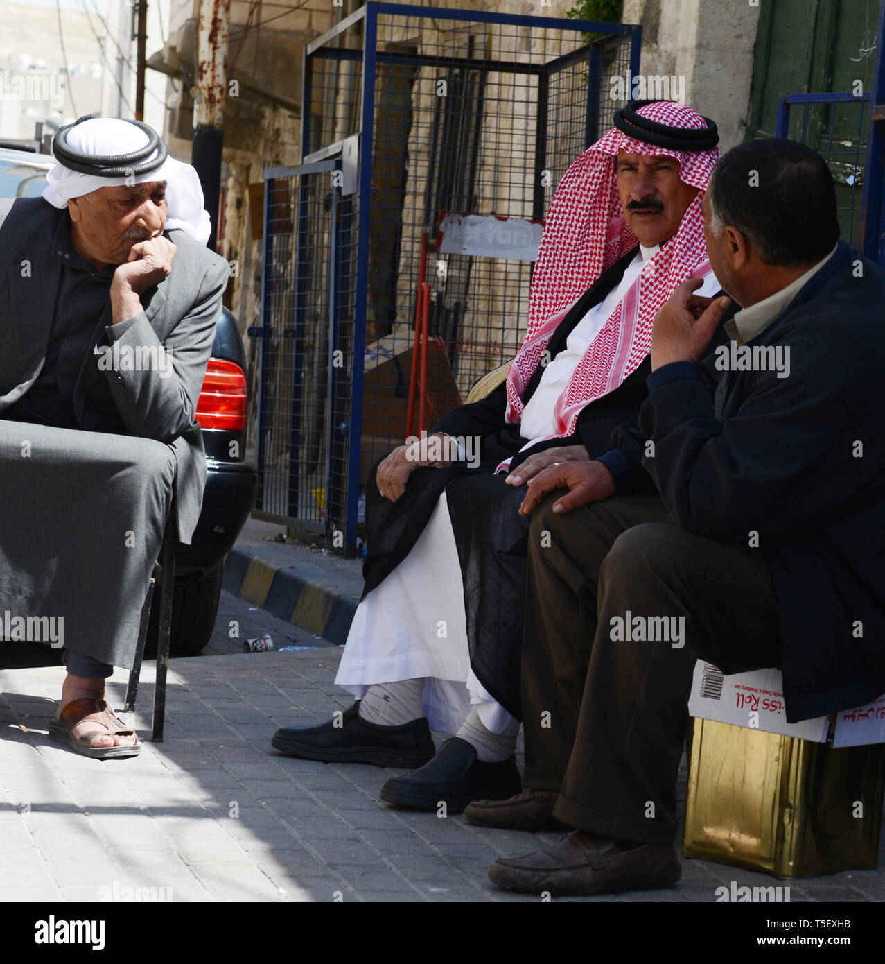 Jordanian men socializing in the streets of Al-Karak, Jordan Stock ...