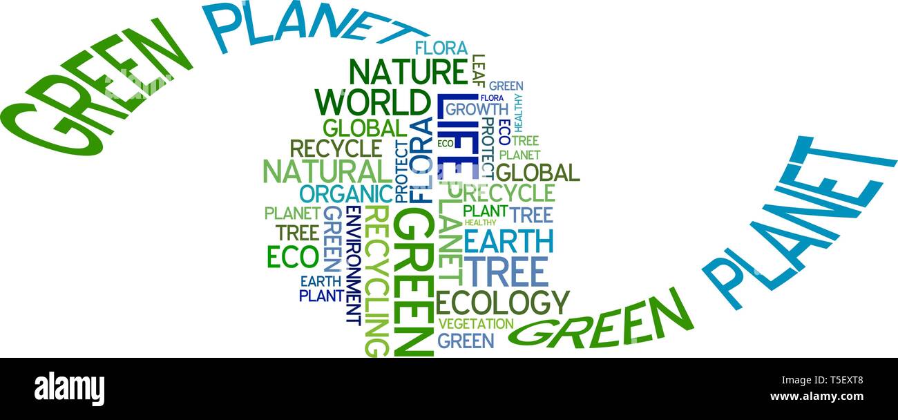Ecology poster - planet Earth made from environmental phrases Stock ...