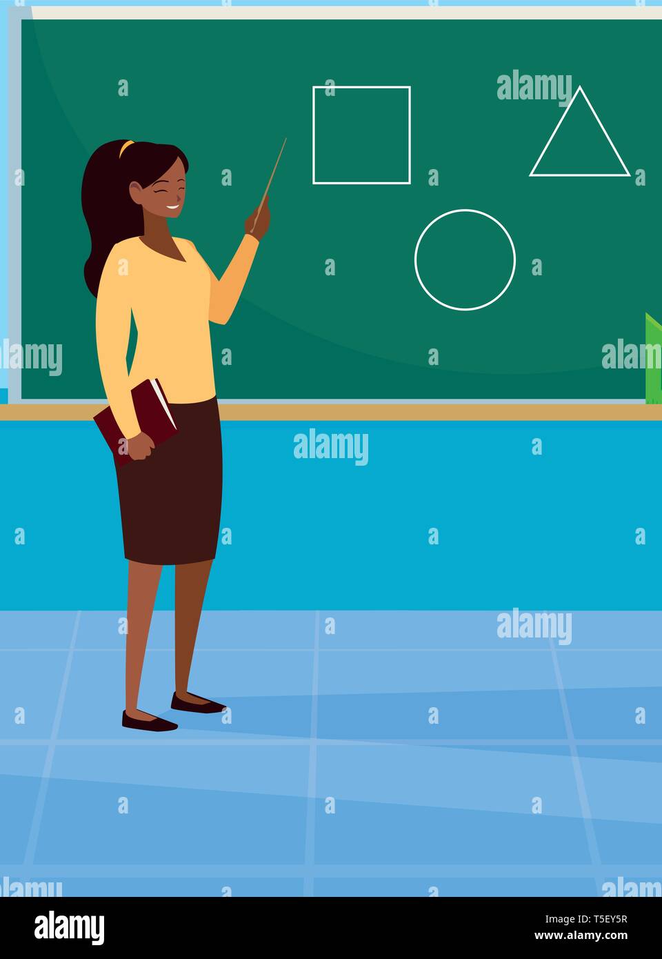 Black Female Teacher With Textbook And Chalkboard Vector Illustration