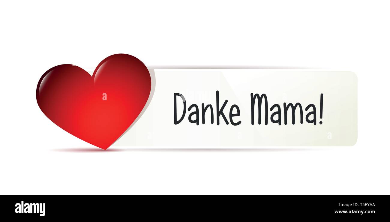 Thank you mom german lettering on white banner with red heart vector ...