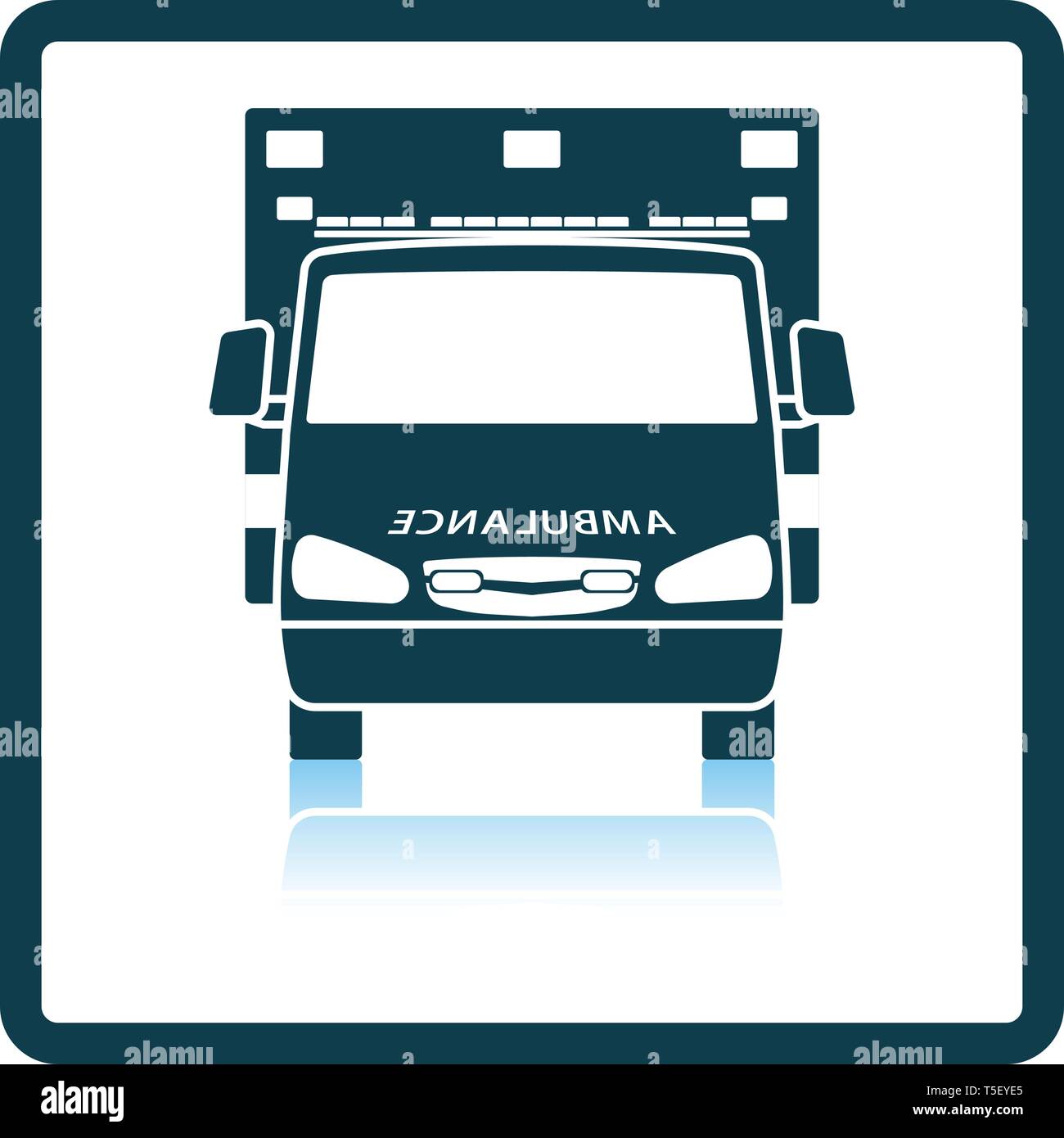 Ambulance icon front view. Square Shadow Reflection Design. Vector ...