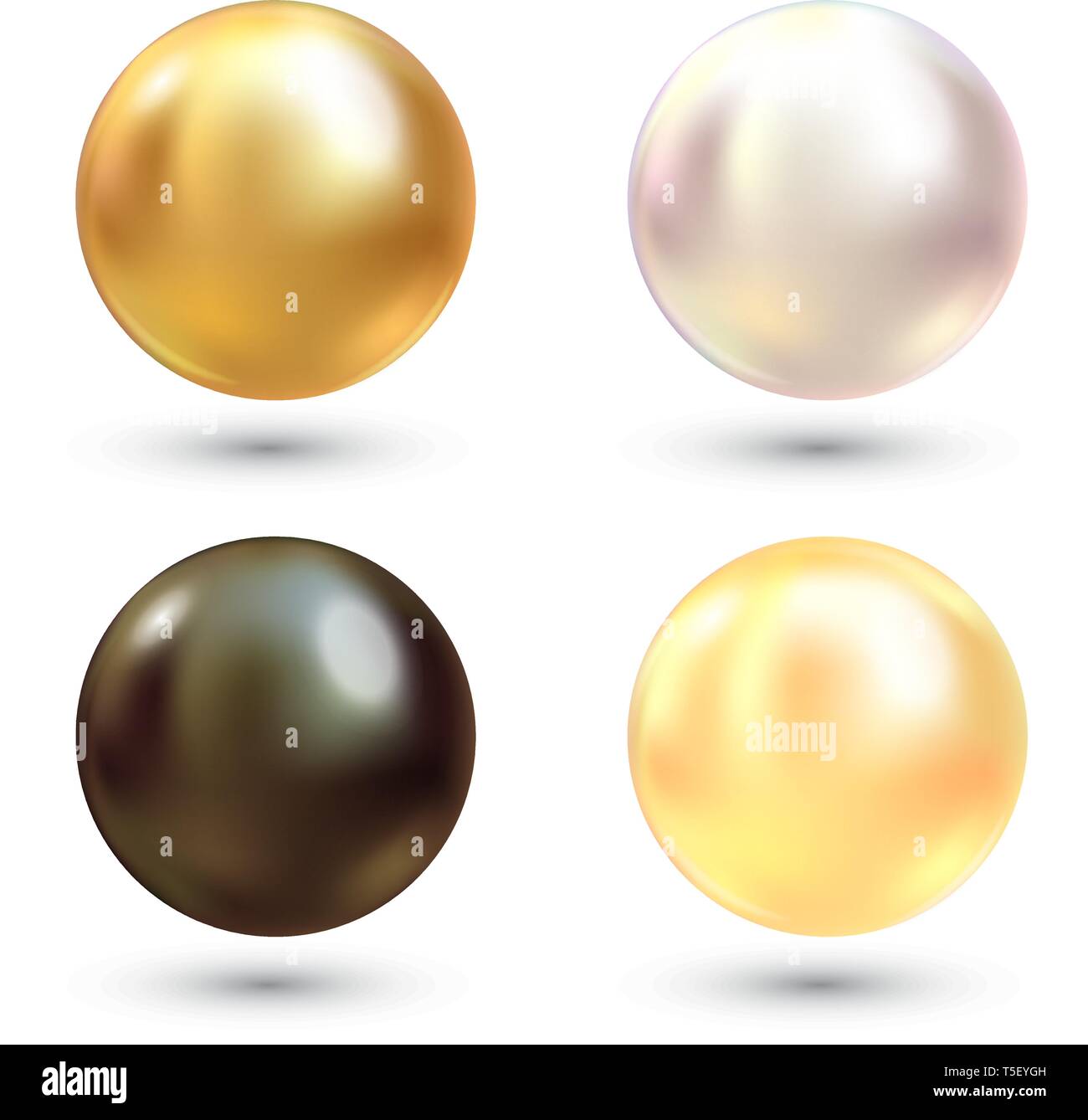 Realistic varicoloured pearls vector set. Precious pearl in sphere form ...