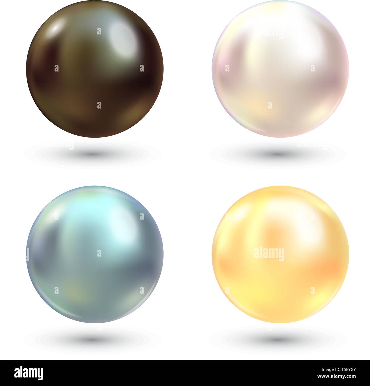 Realistic varicoloured pearls vector set. Precious pearl in sphere form ...