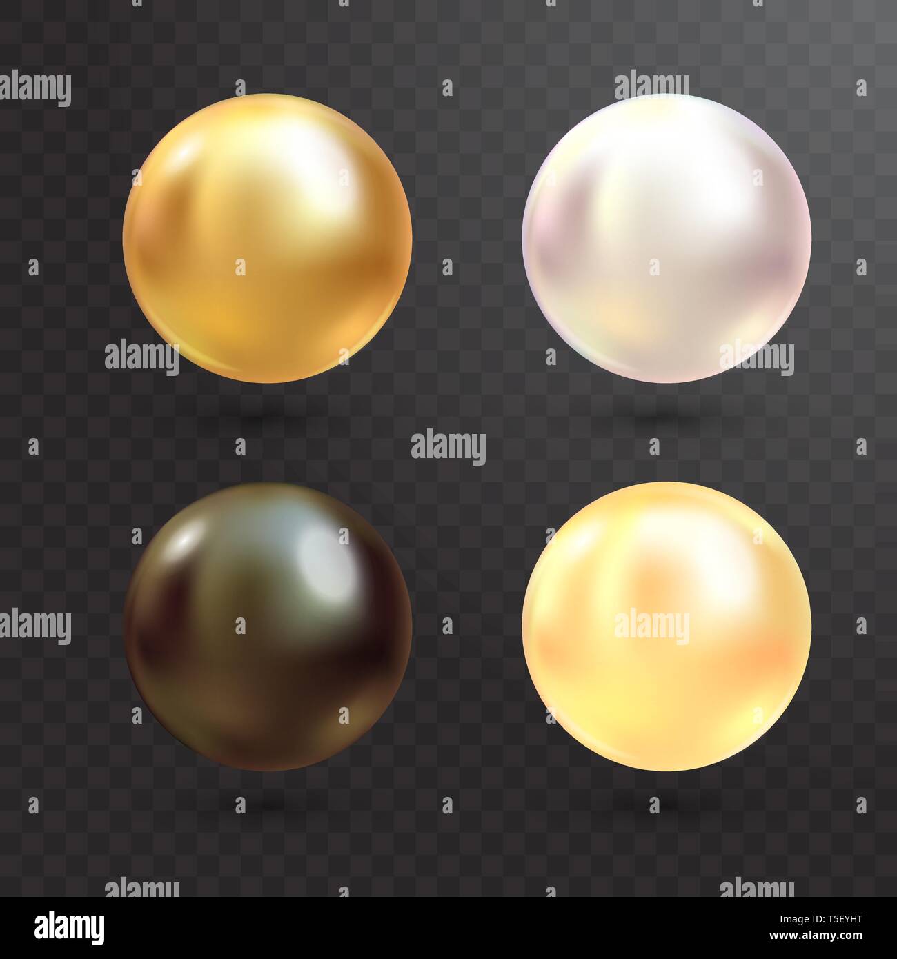 Realistic varicoloured pearls vector set on transparent background ...