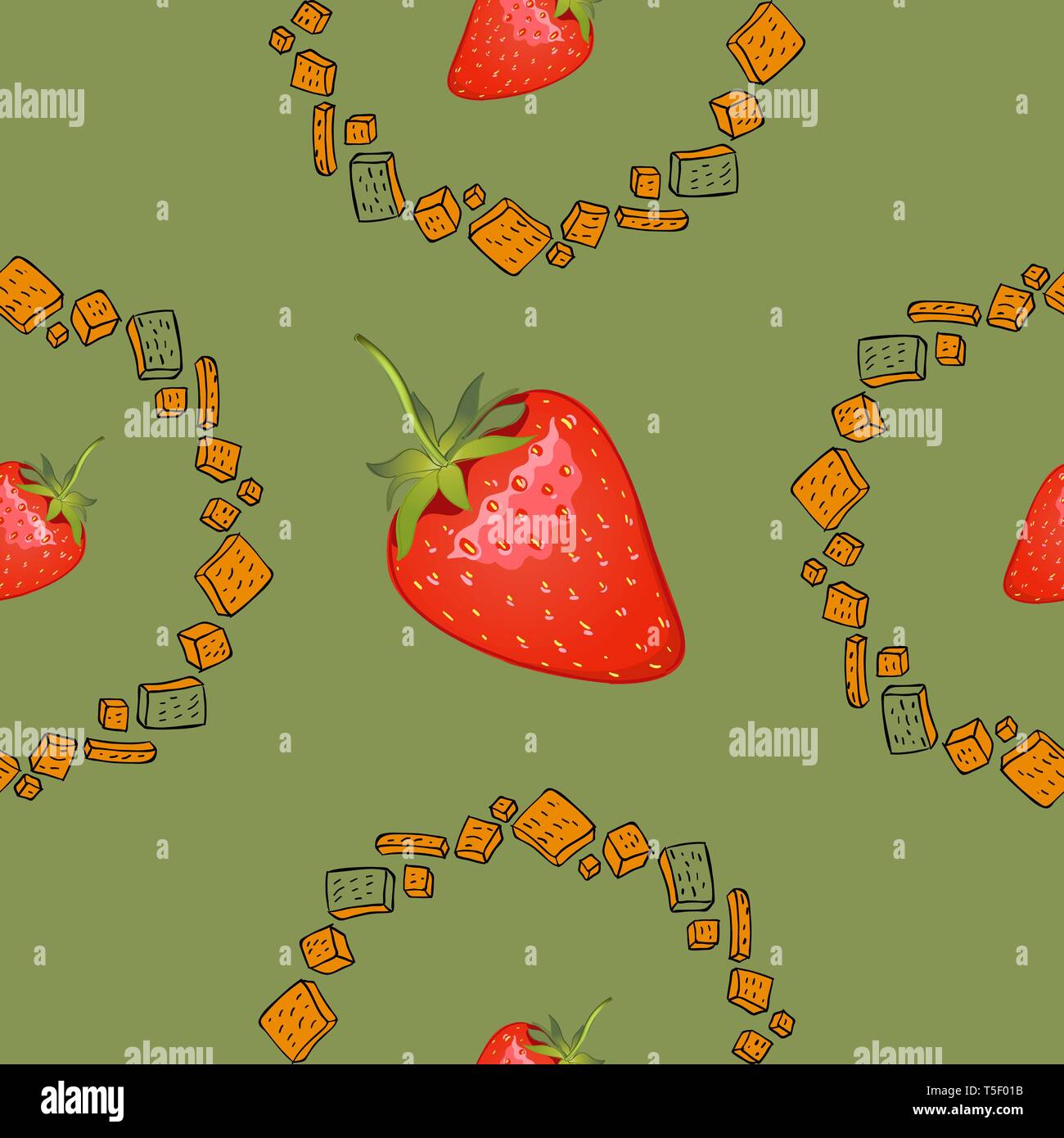 Hand drawn seamless pattern of cookies products and strawberry. Baked ...