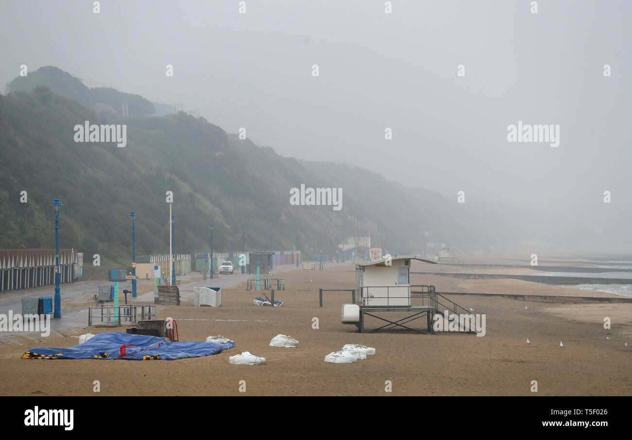 A deserted Bournemouth beach in Dorset in the rain Stock Photo - Alamy