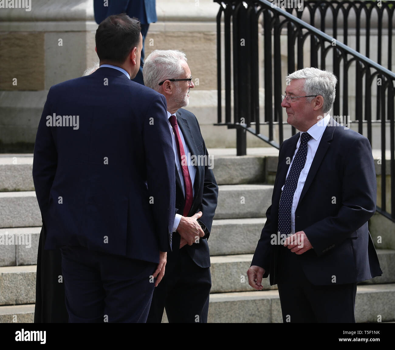 (left to right) Jeremy Corbyn, Leo Varadkar and Tony Lloyd arrive for ...