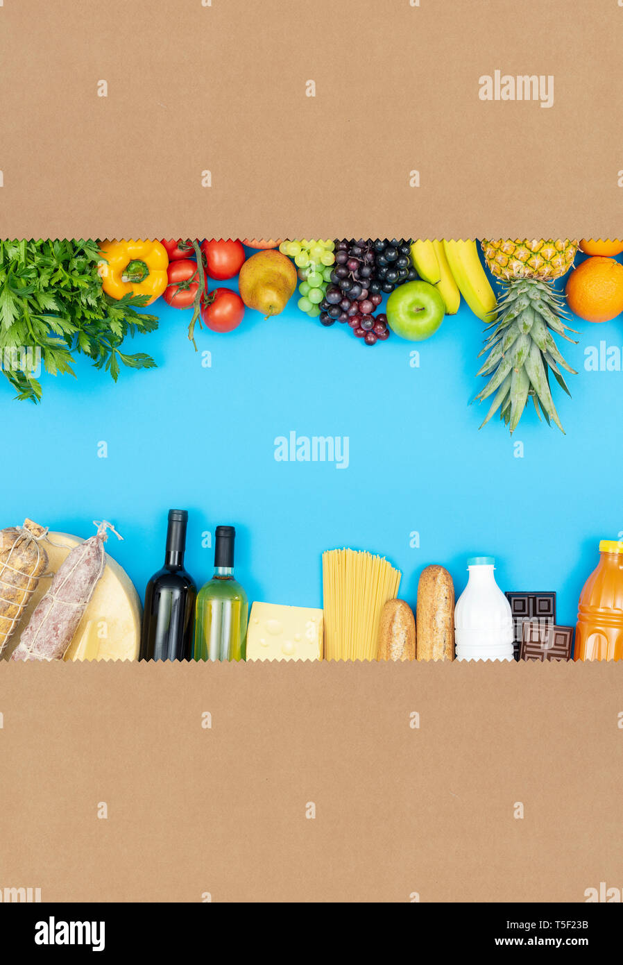 Big shopping bag with assorted fresh grocery products: vegetables and ...
