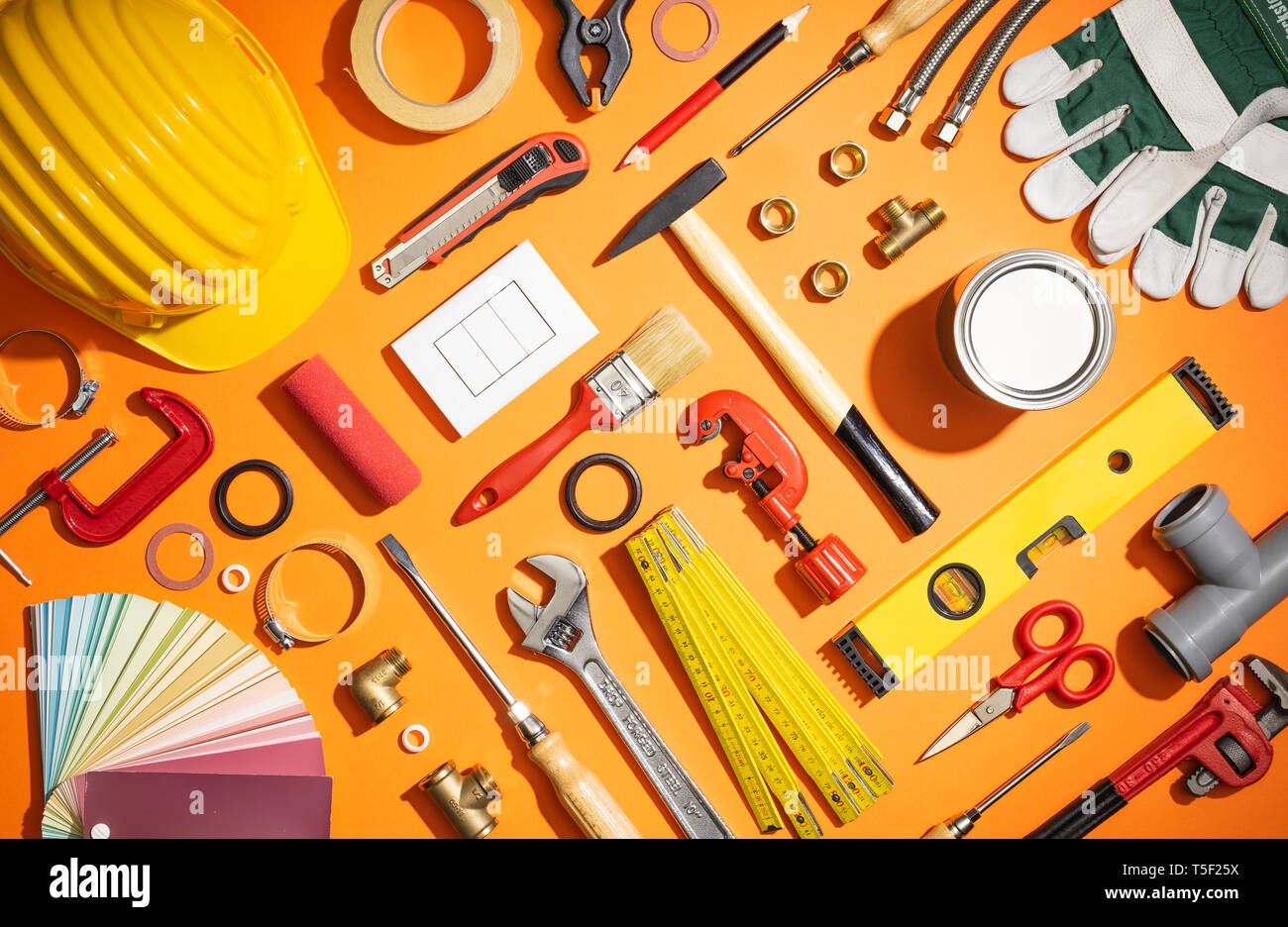 Do it yourself, repair and home renovation tools collection, flat lay ...
