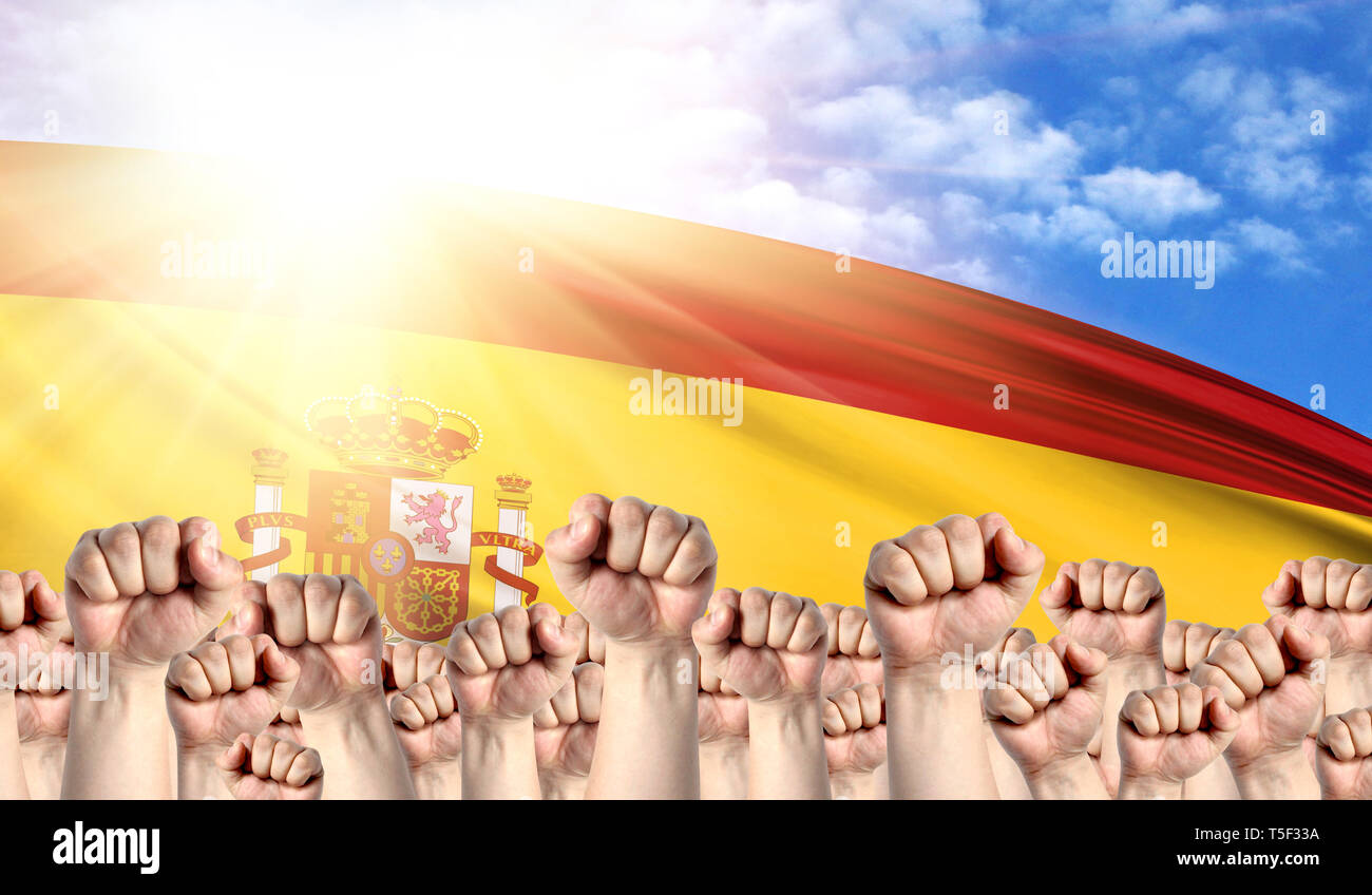 Labor Day concept with fists of men against the background of the flag ...