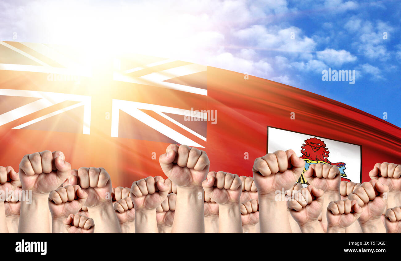 Labor Day concept with fists of men against the background of the flag ...