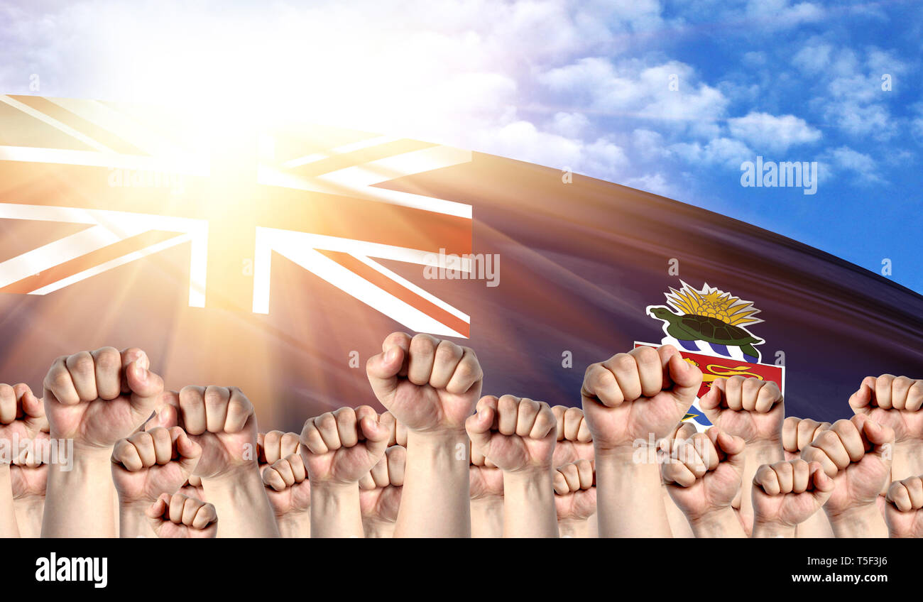 Labor Day concept with fists of men against the background of the flag ...