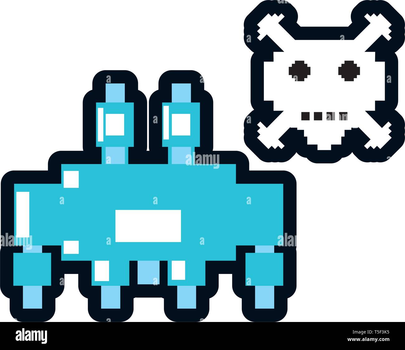 video game monster alien with skull pixelated vector illustration ...