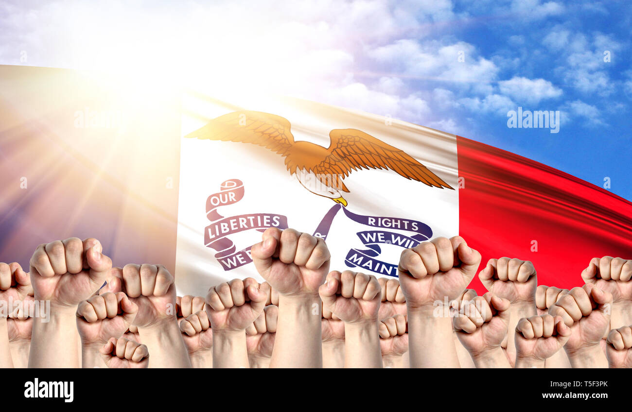 Labor Day concept with fists of men against the background of the flag ...