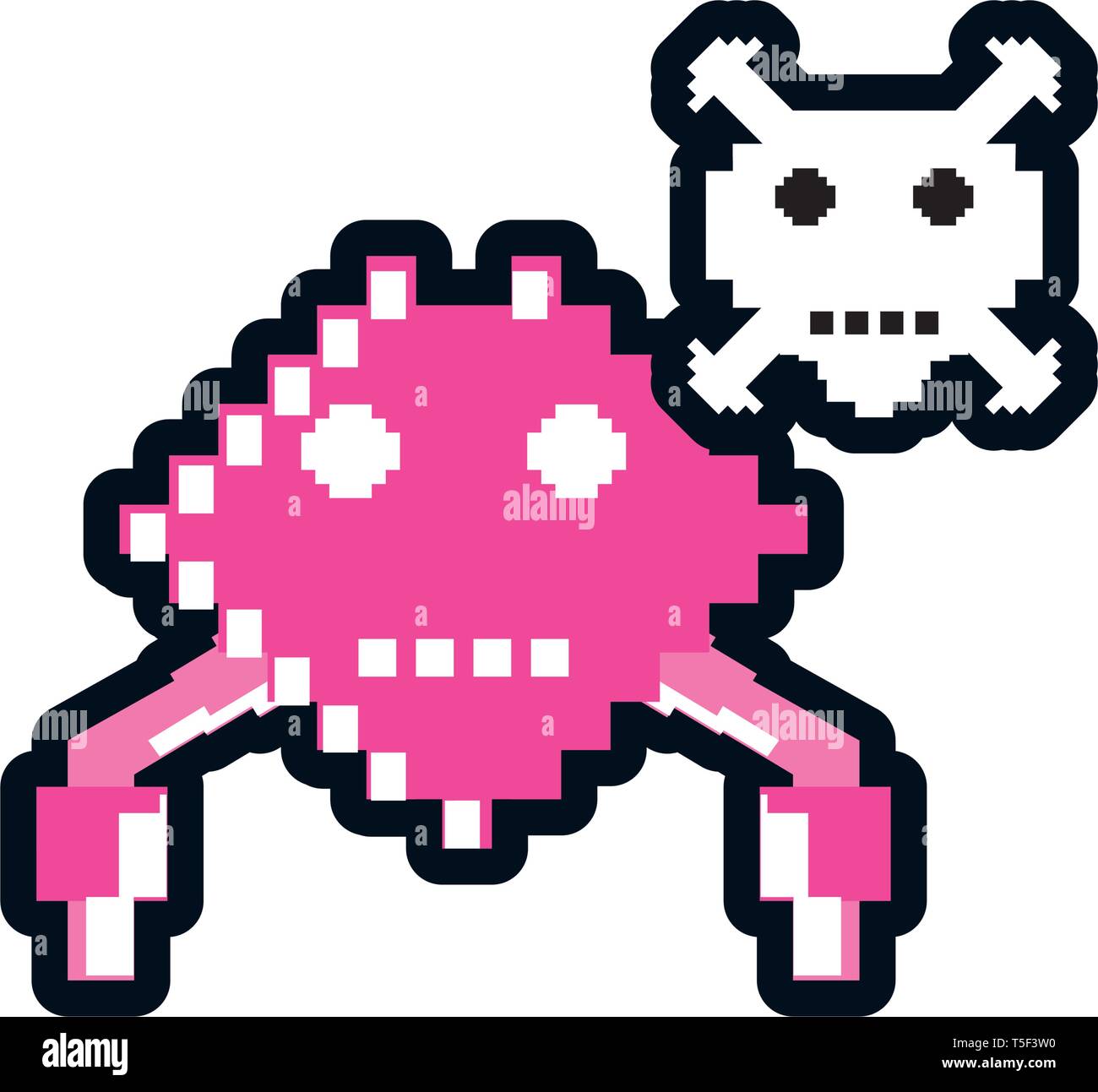 video game monster alien with skull pixelated vector illustration ...
