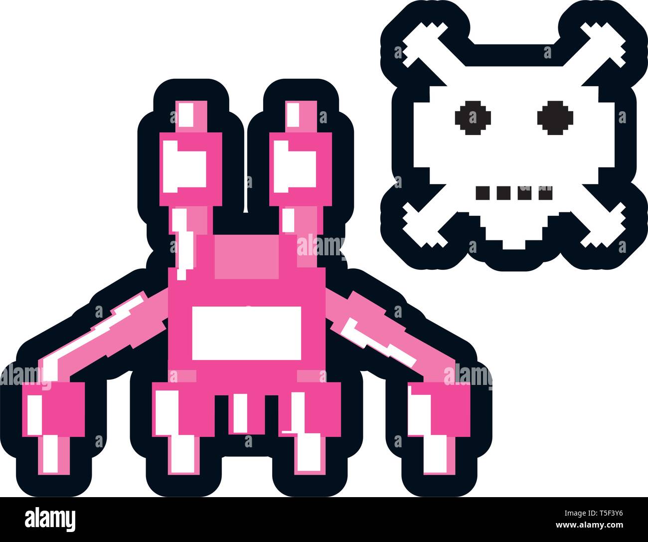 video game monster alien with skull pixelated vector illustration ...