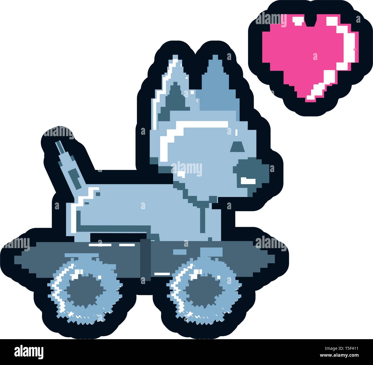 video game pixelated robotic dog with skateboard vector illustration ...