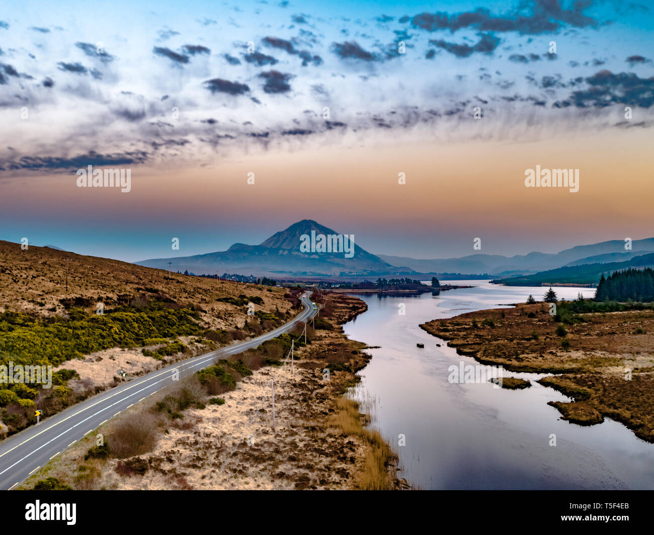 Sunset above mount errigal and Lough Nacung Lower , County Donegal ...