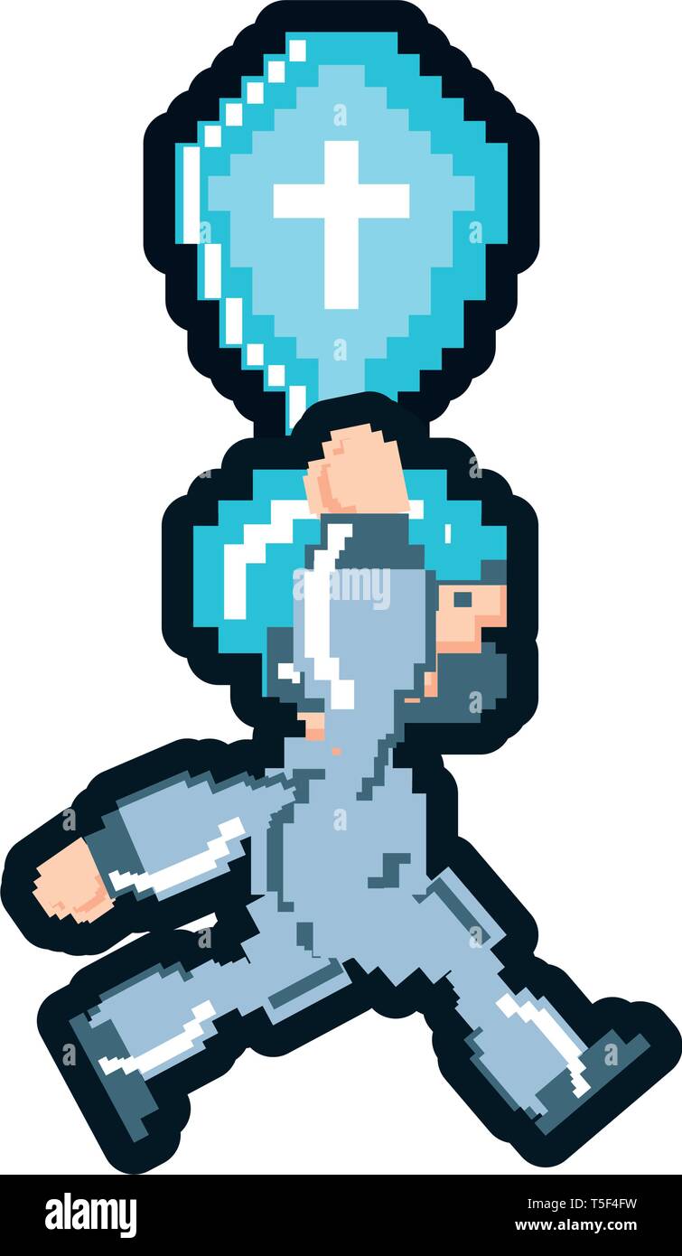 video game avatar with shield pixelated vector illustration design ...