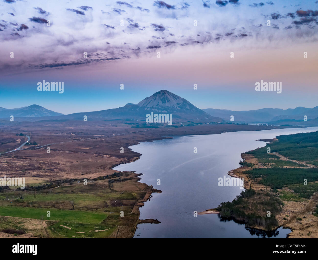 Sunset above mount errigal and Lough Nacung Lower , County Donegal ...