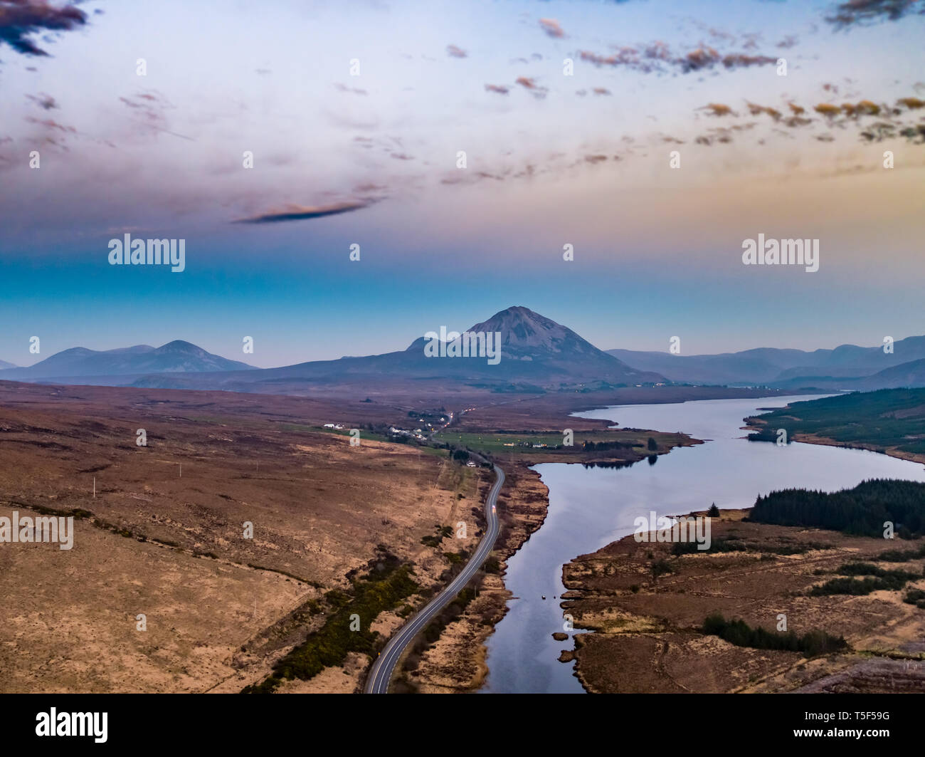 Sunset above mount errigal and Lough Nacung Lower , County Donegal ...