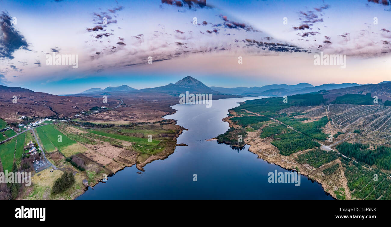 Sunset above mount errigal and Lough Nacung Lower , County Donegal ...