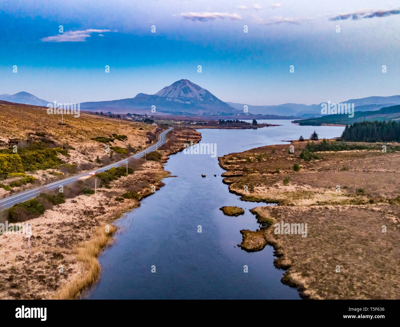 Sunset above mount errigal and Lough Nacung Lower , County Donegal ...