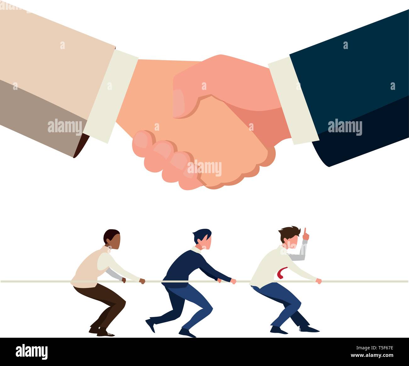 businessmen teamwork pulling rope with handshake vector illustration ...