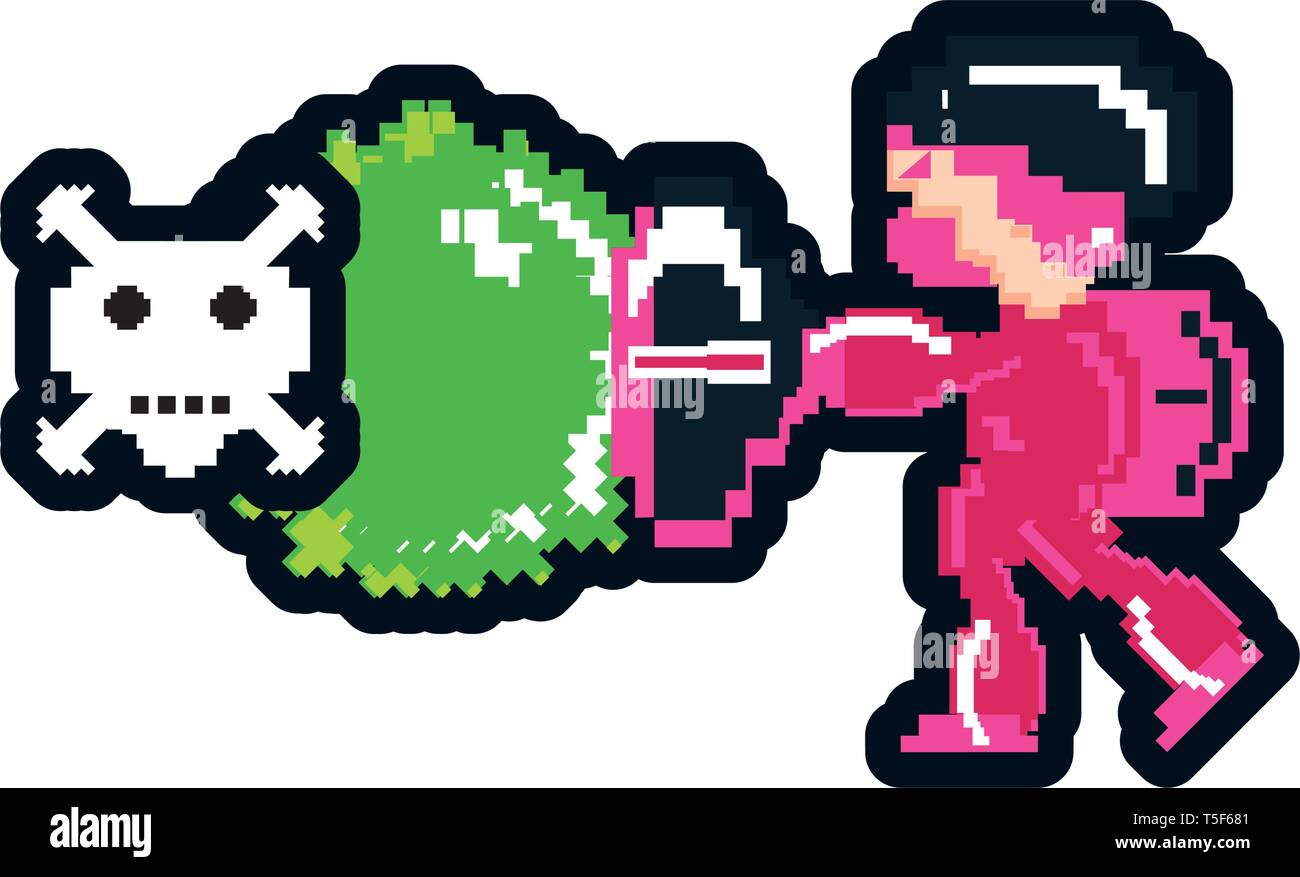 video game avatar pixelated with danger skull vector illustration ...