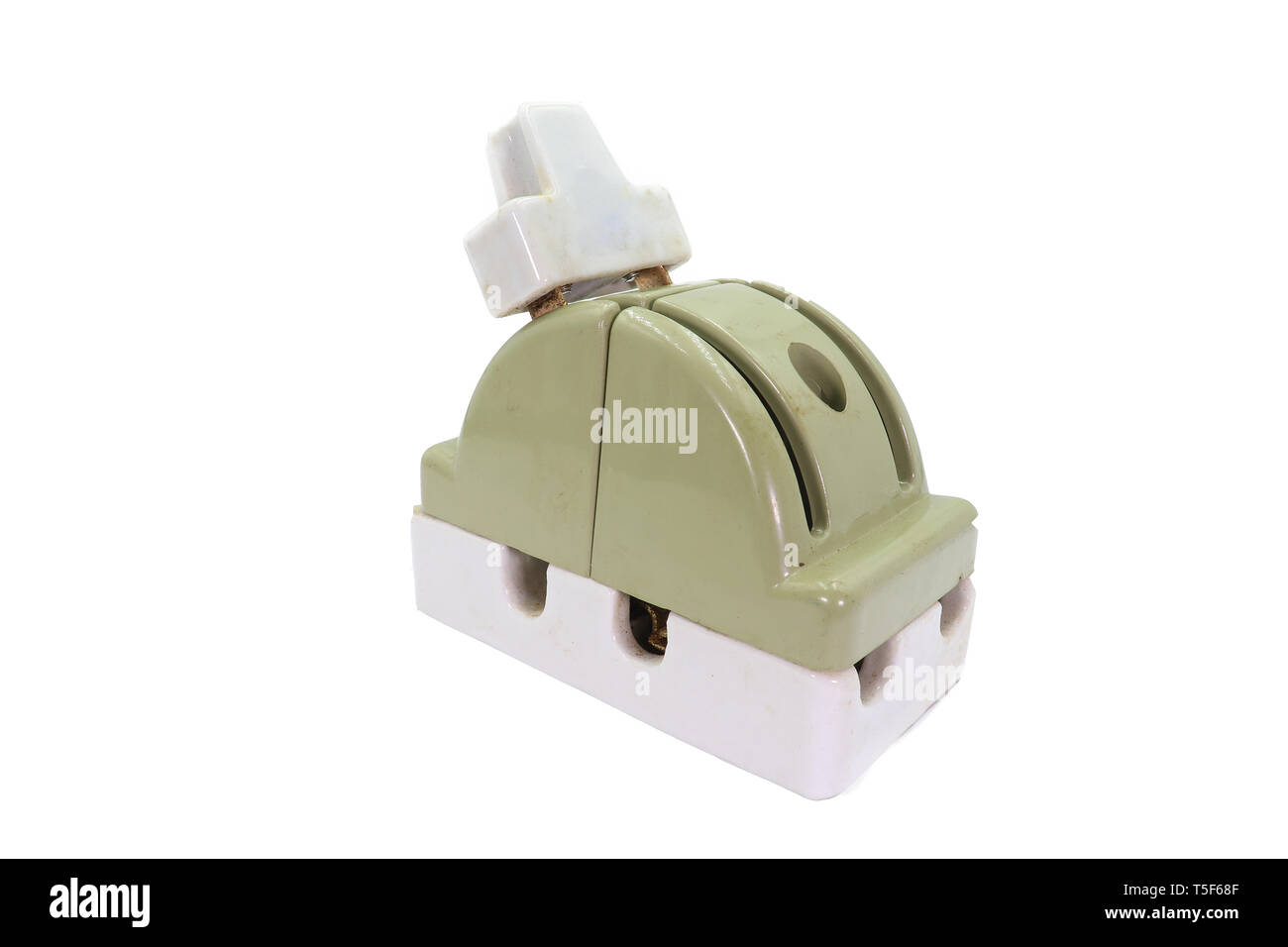 Old ceramic circuit breaker (Cut out) isolated on white background ...