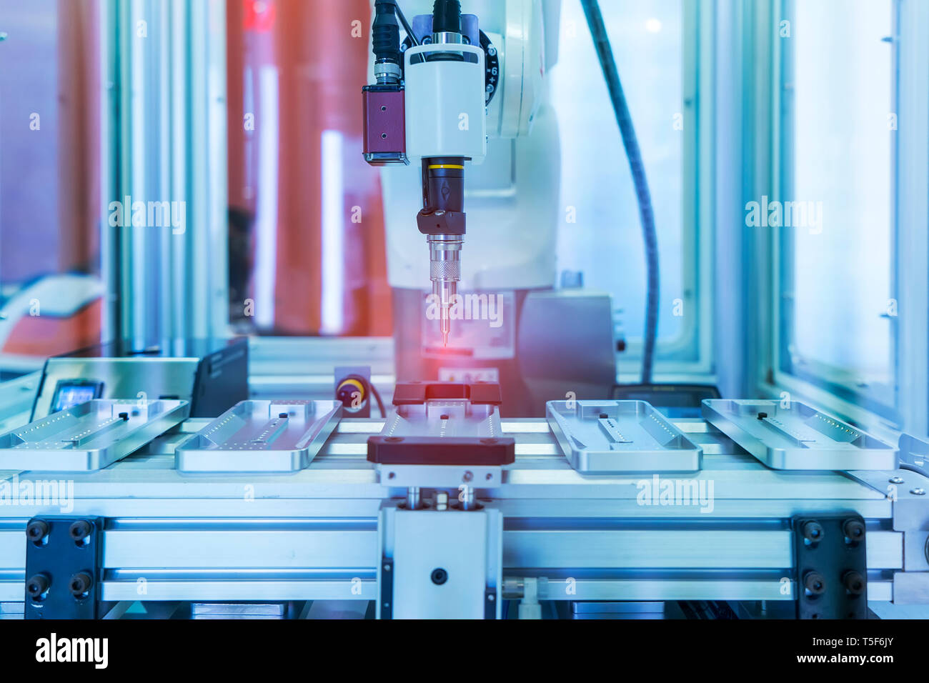 robot drill machine tool at mobile industrial manufacture factory Stock ...