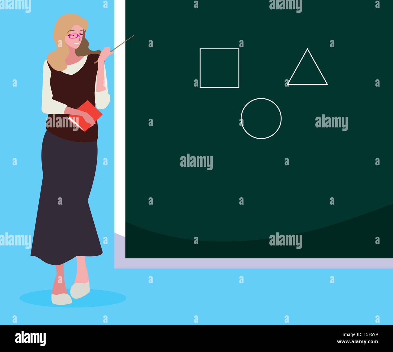 female teacher with textbook and chalkboard vector illustration design ...