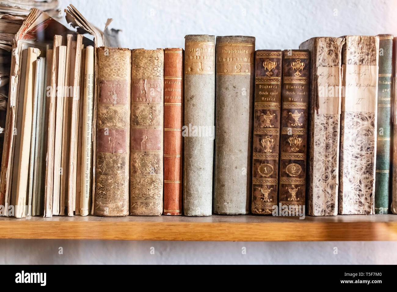 Beautiful ancient old books on shelf in the library Stock Photo - Alamy