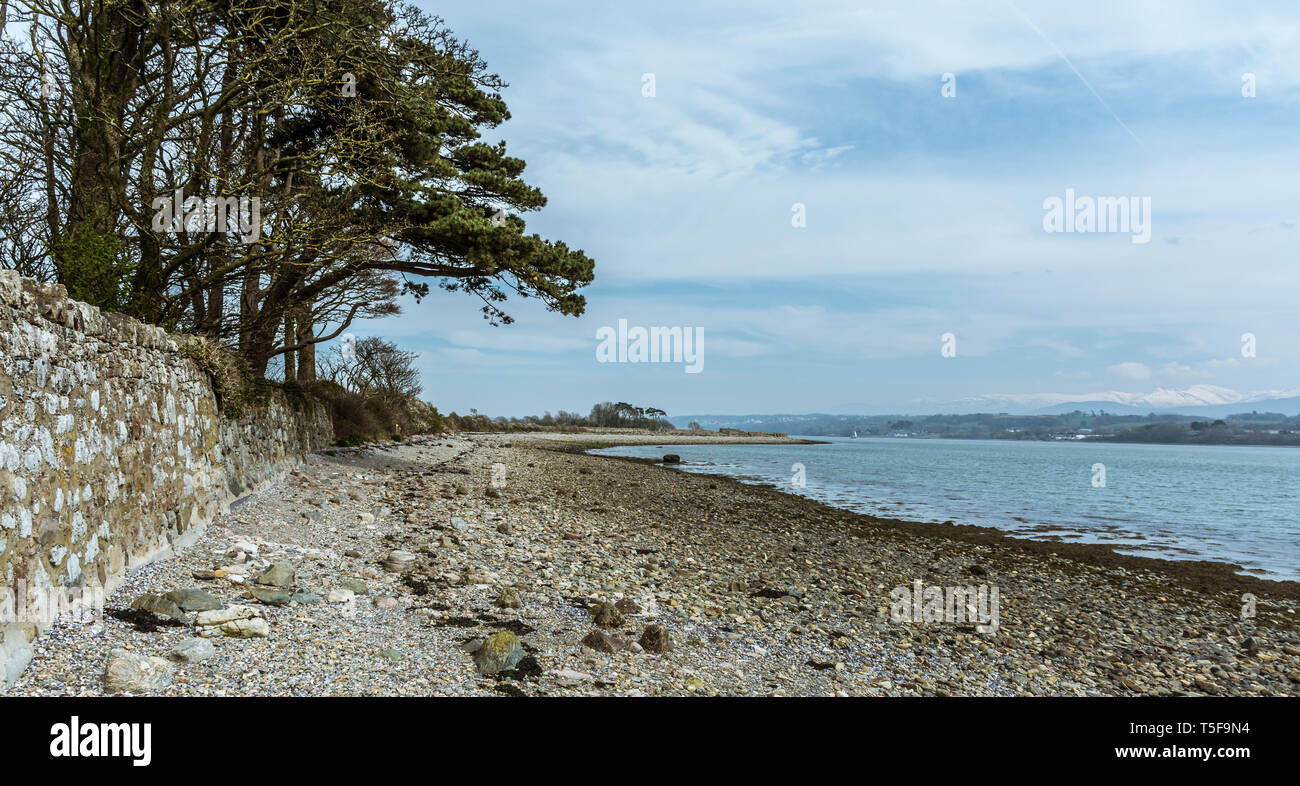 A view of the Menai Strait at Brynsiencyn, Anglesey, North Wales, UK ...