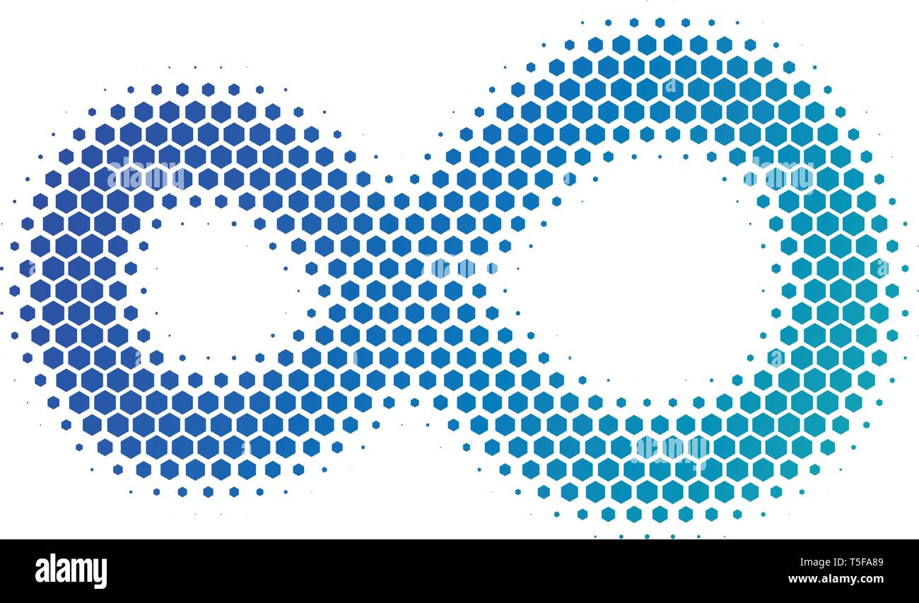Hexagon Infinity symbol in halftone. Dotted illustration isolated on a ...