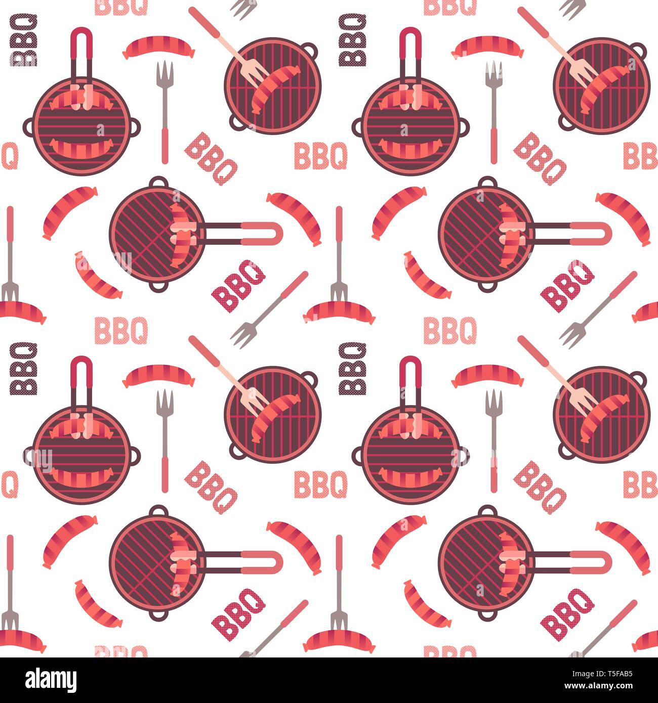 Flat hand drawn barbecue icons seamless pattern Stock Vector Image ...