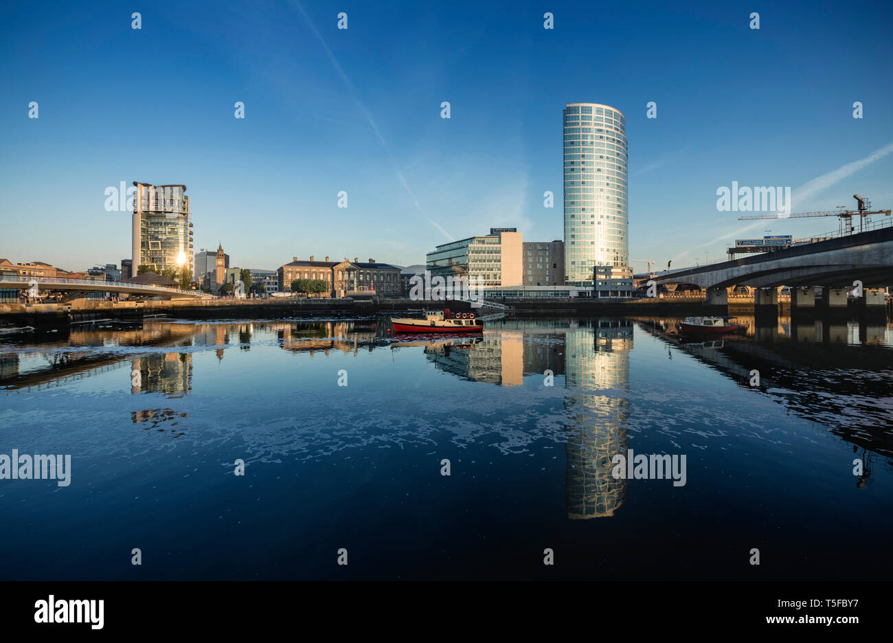 Obel Tower and Boat buildings at Laganside, Belfast Stock Photo - Alamy