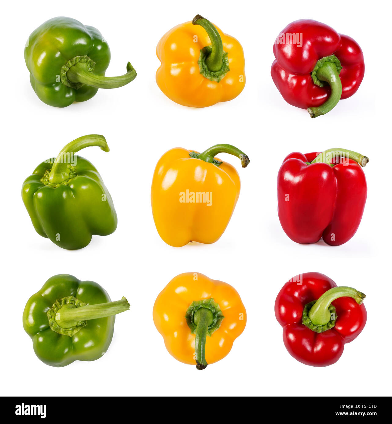 Collection of red, green and yellow capsicum isolated on white ...
