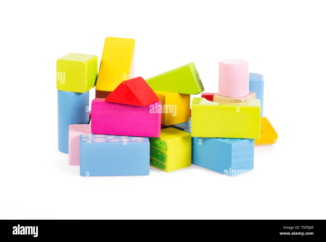 Colorful wooden blocks isolated on white background. Children toys ...
