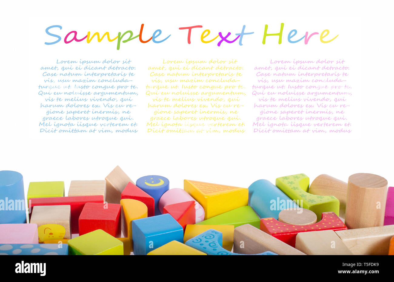 Colorful wooden blocks isolated on white background with empty space ...