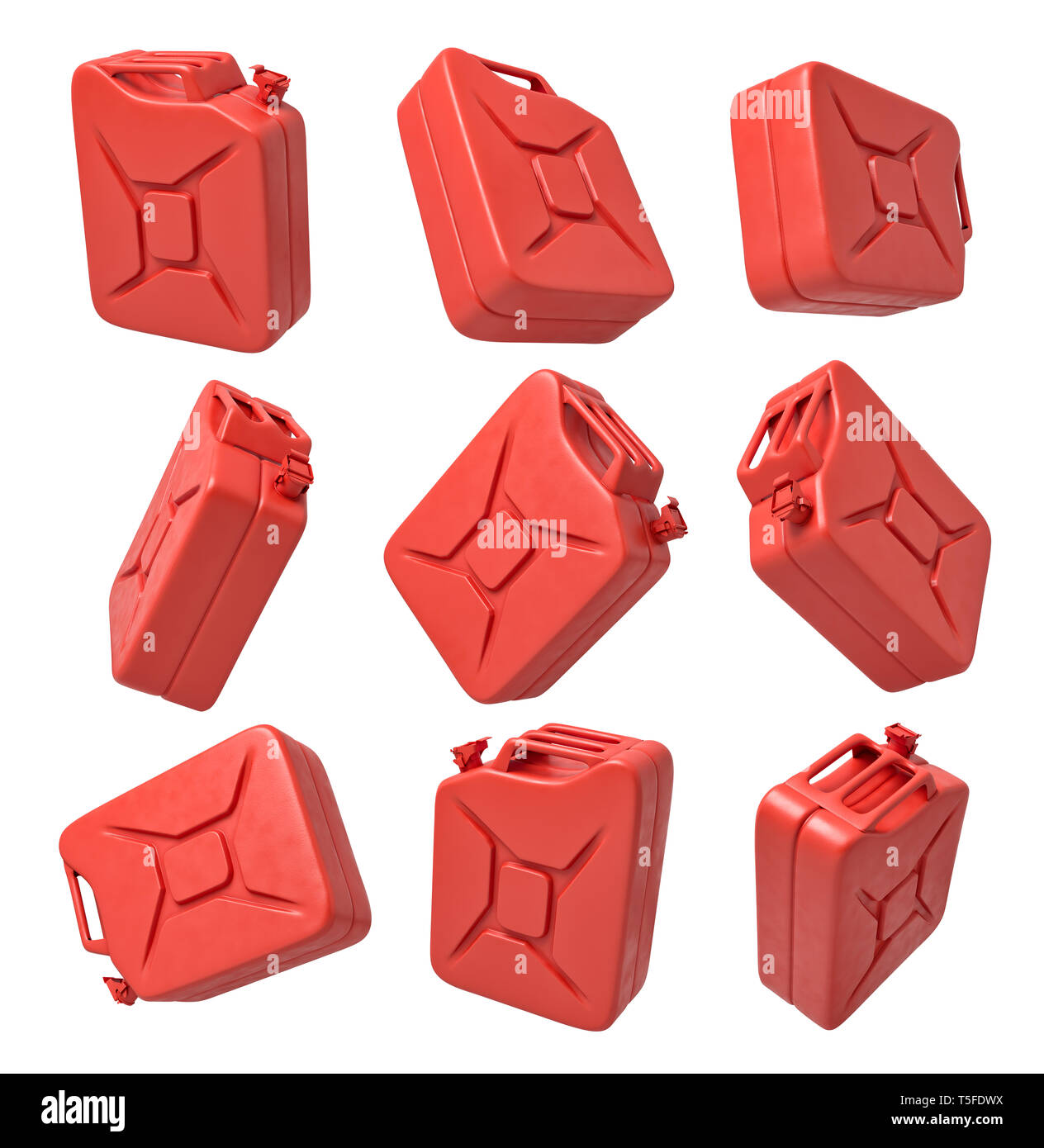 3d rendering of set of red gas cans isolated on white background Stock ...