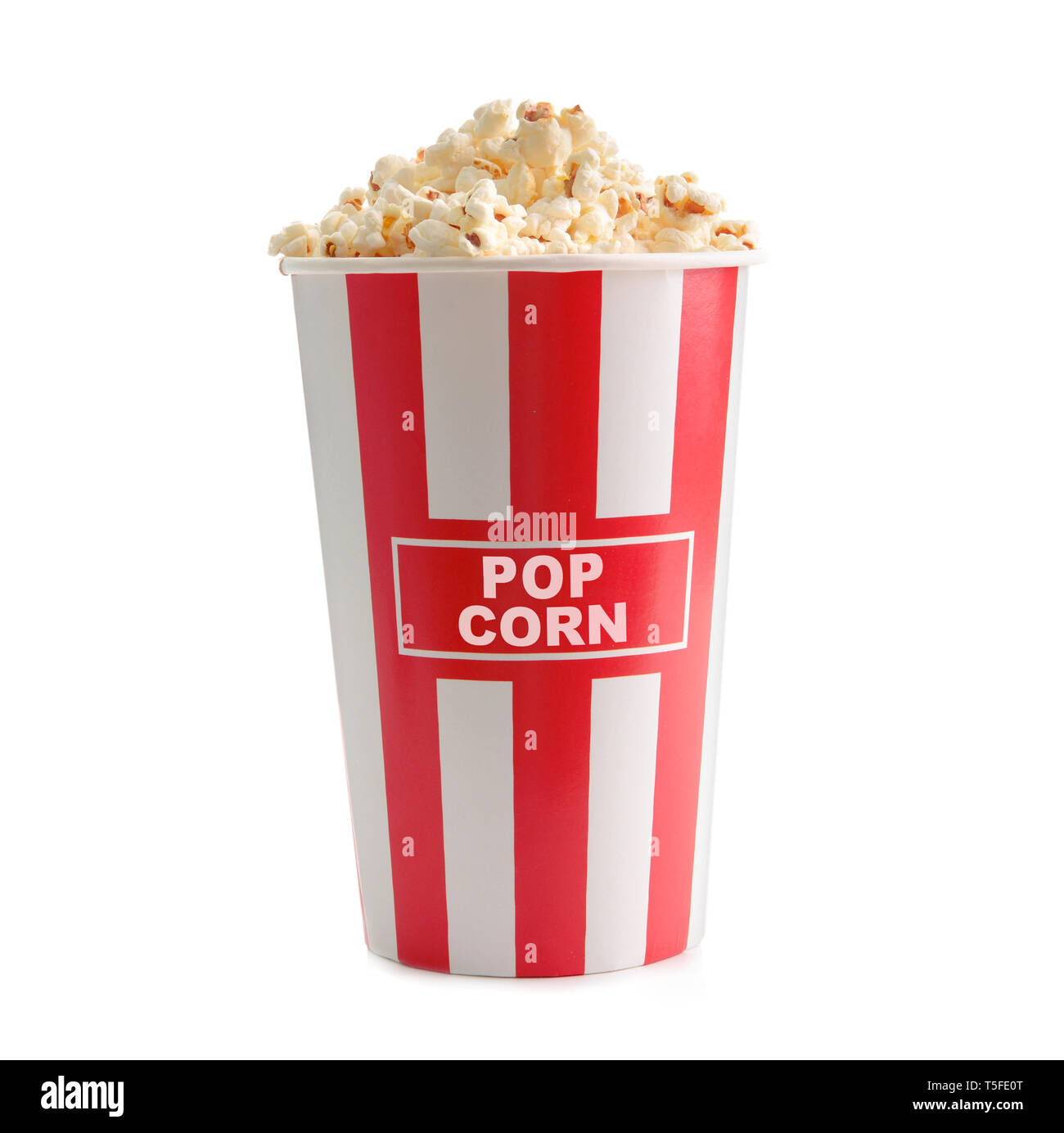Paper bucket with tasty popcorn on white background Stock Photo - Alamy