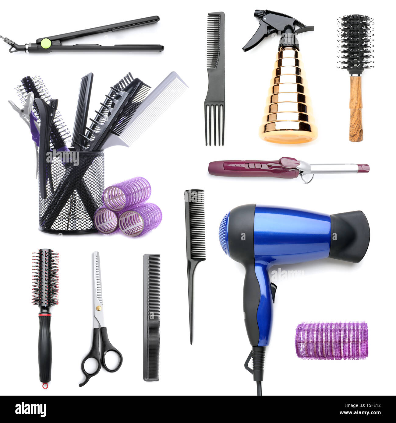 Set of professional hairdresser's supplies on white background Stock ...