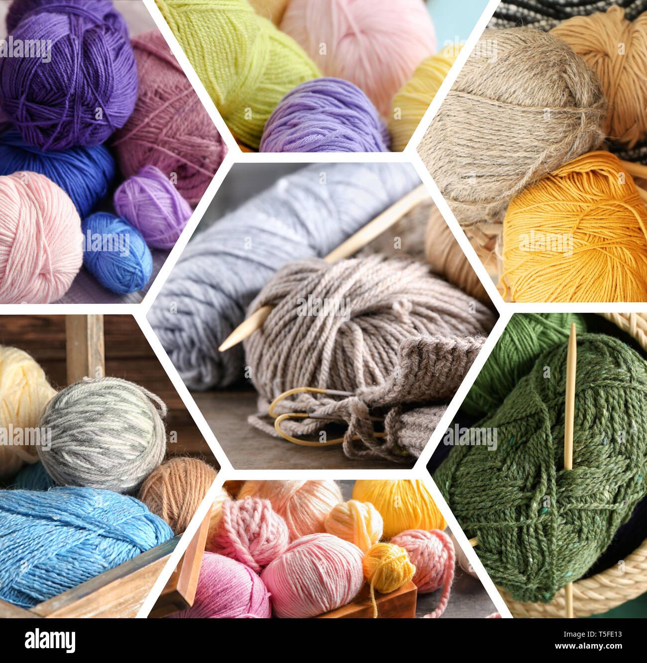 Collage of different color knitting threads Stock Photo - Alamy