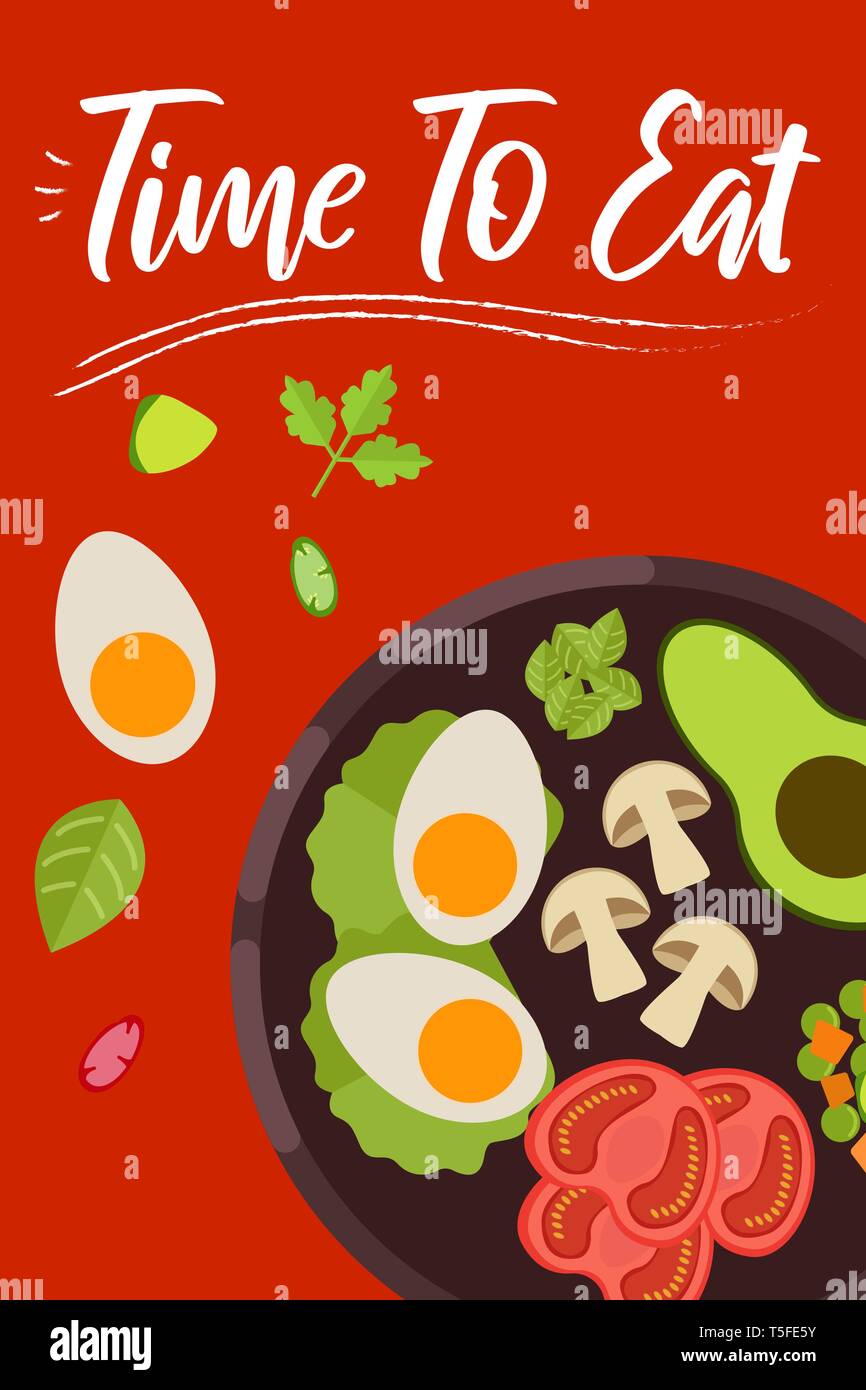 Breakfast food on bright background in flat design style. Doodle ...