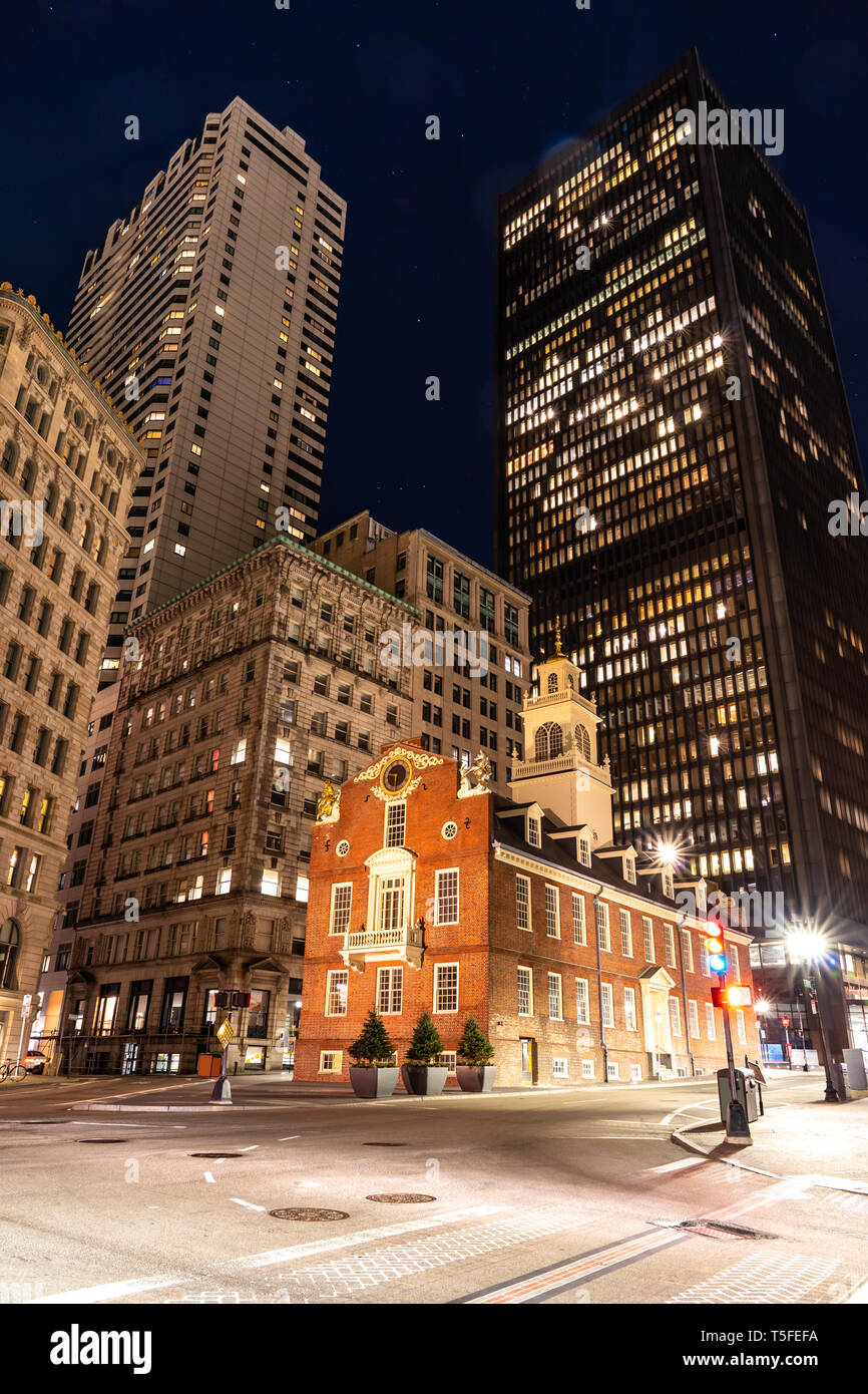 Boston Old State House with boston building skyline at Boston Downtown ...